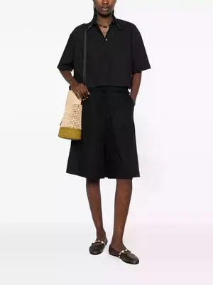 Pinko Cropped Cotton Poplin Shirt With Embellished Collar