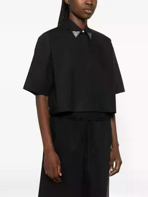 Pinko Cropped Cotton Poplin Shirt With Embellished Collar