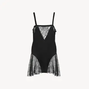 Chloé Sleeveless Mini Dress With Lace Trims - Black