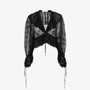Chloé V-neck Ruffle Top In Embroidered Lace - Black