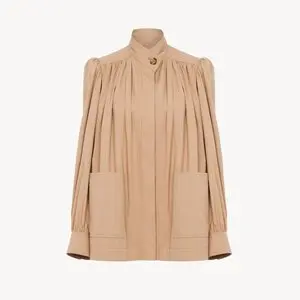 Chloé Gathered Gabardine Jacket - Soft Tan
