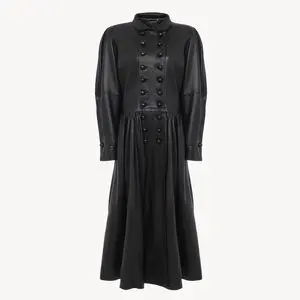 Chloé Oversized Leather Riding Coat - Black