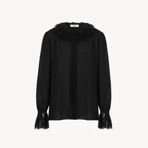 Chloé Georgette Blouse With Lace - Black