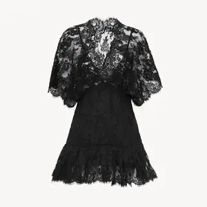Chloé Fitted Ruffle Lace Top - Black