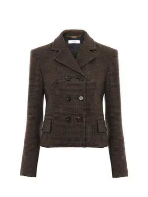 Chloé Houndstooth Wool Fitted Jacket - Full Brown