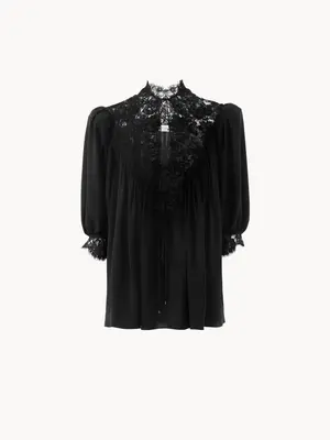 Chloé Crêpe De Chine Top With Lace - Black