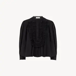 Chloé Gathered Ruffle Top - Black