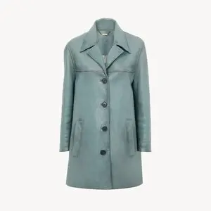 Chloé Leather Single-breasted Long Jacket - Faded Blue