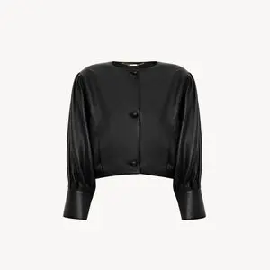 Chloé Leather Collarless Jacket - Black