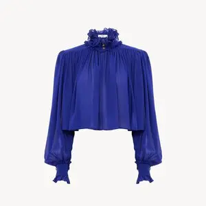Chloé Maxi Gathered High-neck Top - Fresh Indigo