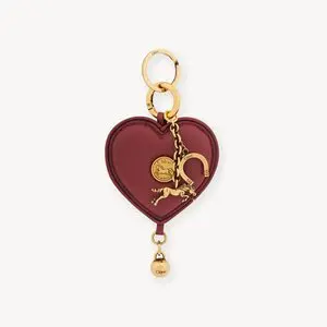 Chloé Symbols Heart Key Ring Bag Charm In Soft Leather - Absolute Red