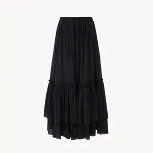 Chloé Ruffled Crêpe De Chine Long Skirt - Black