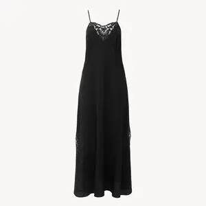 Chloé Long Crêpe De Chine & Lace Lingerie Dress - Black