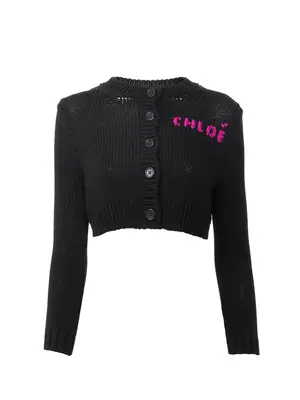 Chloé Cropped Fitted Knit Cardigan - Black