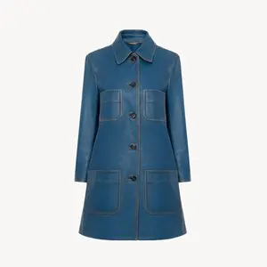 Chloé Leather Single-breasted Coat - Stellar Blue