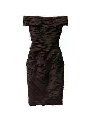 Versace Off-shoulder Draped Envers-satin Midi Dress
