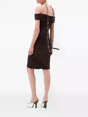 Versace Off-shoulder Draped Envers-satin Midi Dress