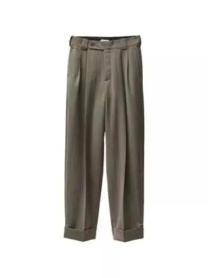 Versace Pinstripe Wool Twill Oversized Trousers - Grey