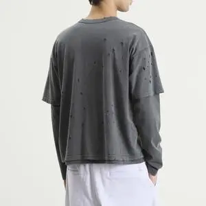 BEAMS Layered Damage Long Sleeve T-shirt