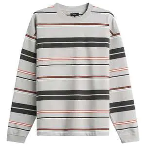 BEAMS Multi Stripe Long Sleeve T-shirt - Light Grey