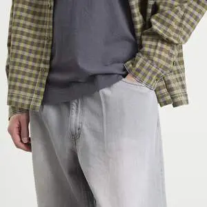 BEAMS Wide Pleated Taper Denim Jeans - Grey