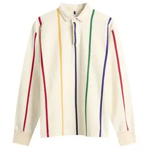 DRAKE'S Colourful Vertical Stripe Rugby - White Multi