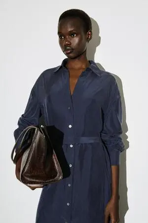Cos Gathered Crinkled-silk Midi Shirt Dress
