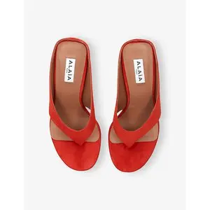 Alaïa Tong 75 Suede Wedge Sandals - Orange