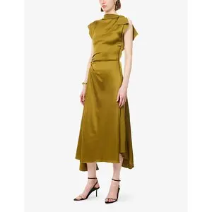 Victoria Beckham Sleeveless Draped Satin Midi Dress - Moss