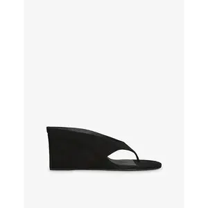 Alaïa Tong 75 Suede Wedge Sandals - Black