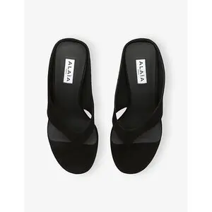 Alaïa Tong 75 Suede Wedge Sandals - Black