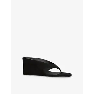 Alaïa Tong 75 Suede Wedge Sandals - Black