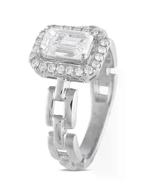 LB EXCLUSIVE Square Link Diamond Ring - Silver