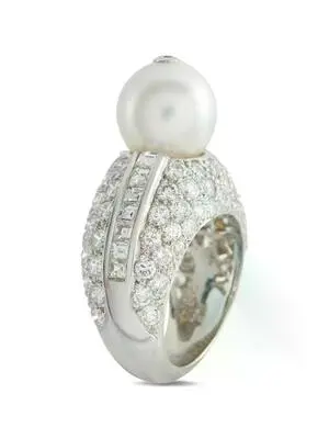 LB EXCLUSIVE 18k White Gold Diamond And Pearl Ring