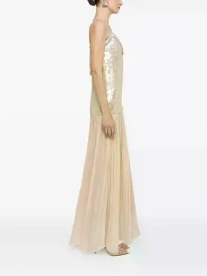 NISSA Sequin Maxi Dress With Deep V-neck And Spaghetti Straps