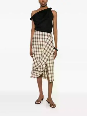 RÓHE Checkered Draped Midi Skirt - Neutrals