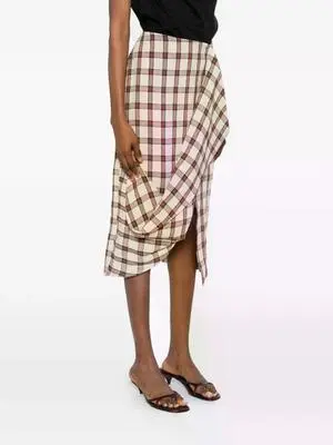 RÓHE Checkered Draped Midi Skirt - Neutrals