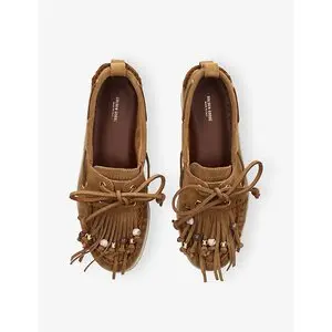 GOLDEN GOOSE Suede Boat Shoes With Fringe Detail - Camel