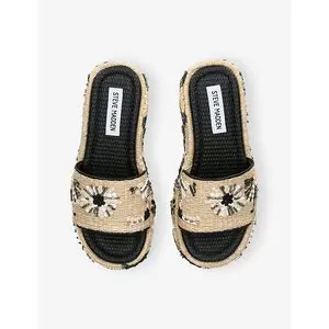 Steve Madden Decor Embroidered Raffia Mules - Black/comb