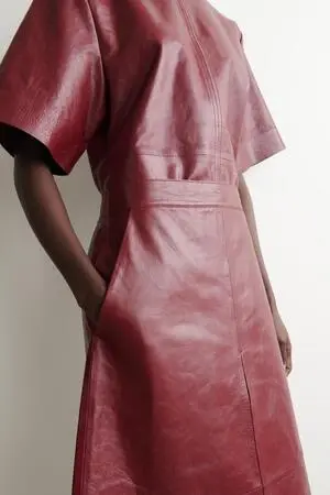 Cos Pleated Textured Leather Midi Skirt
