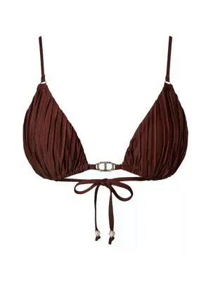 TWINSET Pleated Triangle Bikini Top - Brown