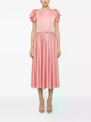 NISSA Belted Midi Dress With Puff Sleeves - Pink