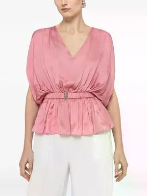 NISSA Belted V-neck Top - Pink