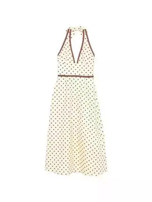 Posse Bowie Polka-dot V-neck Midi Dress - Neutrals