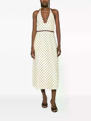 Posse Bowie Polka-dot V-neck Midi Dress - Neutrals