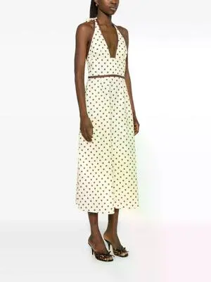Posse Bowie Polka-dot V-neck Midi Dress - Neutrals