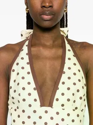 Posse Bowie Polka-dot V-neck Midi Dress - Neutrals