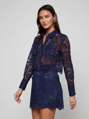 L'Agence Roelle Lace Blouse Top - Midnight