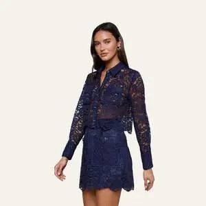 L'Agence Roelle Lace Blouse Top Midnight