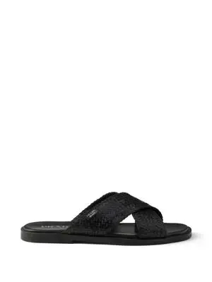 Prada Woven Leather Crisscross Slides - Black